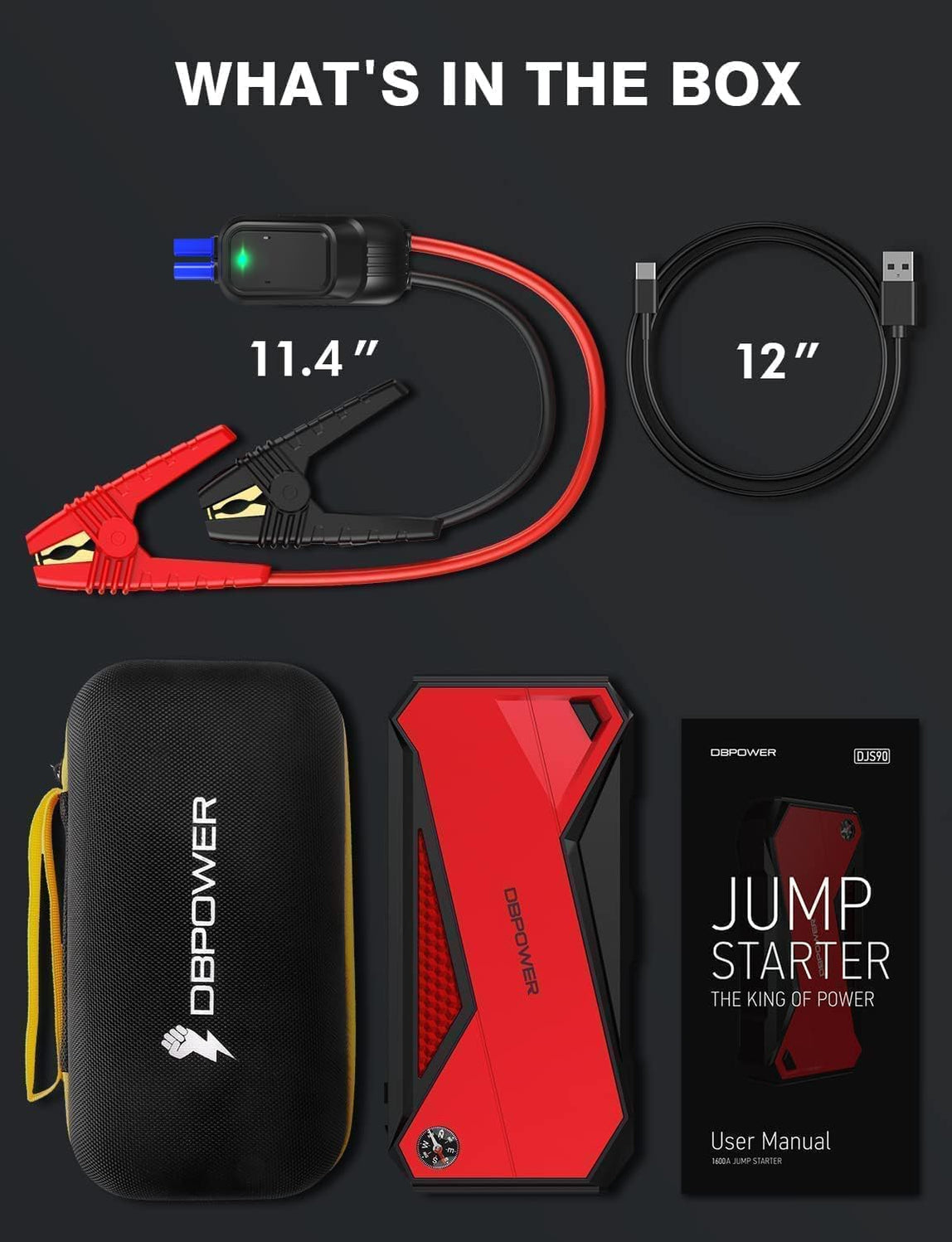 DBPOWER DJS90 1600A 18000mAh Portable Car Jump Starter