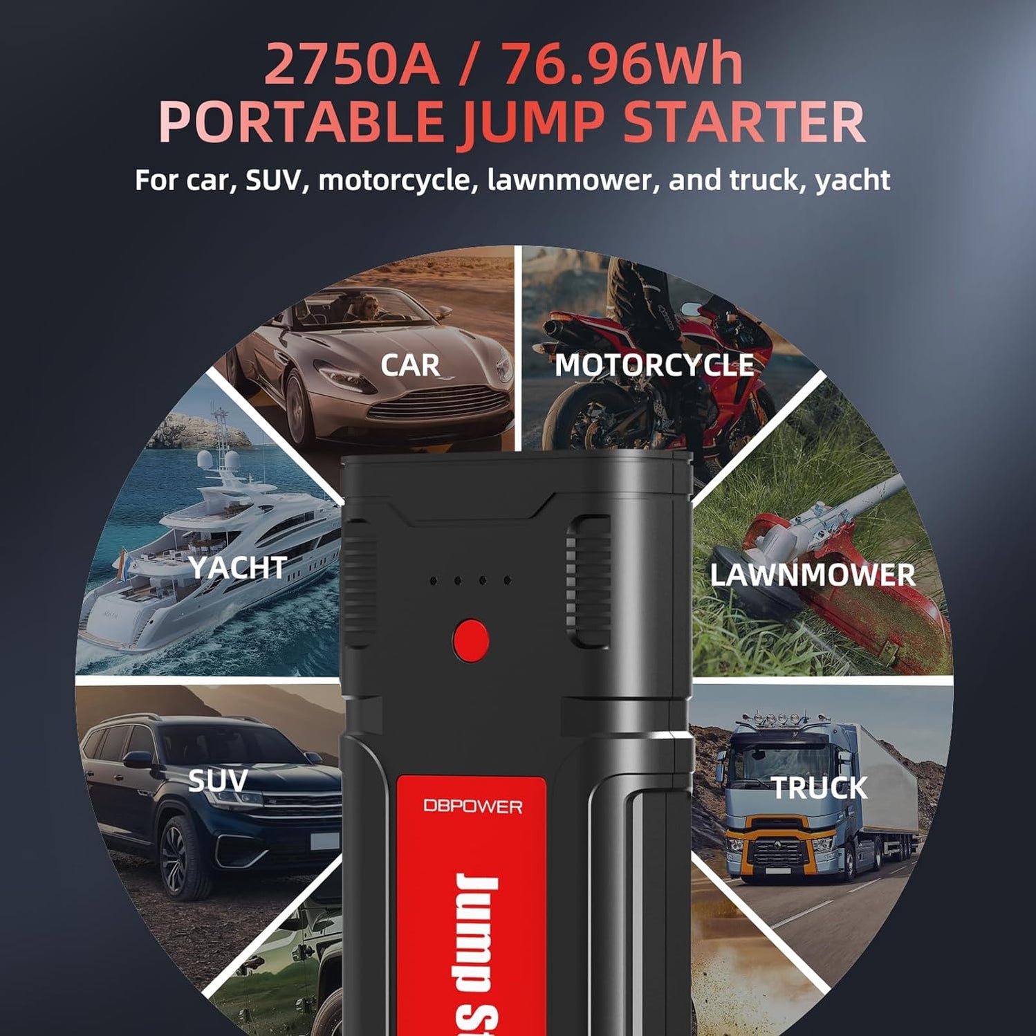 DBPOWER Jump Starter 2750A Peak 76.96Wh Portable Car Jump Starter (Up