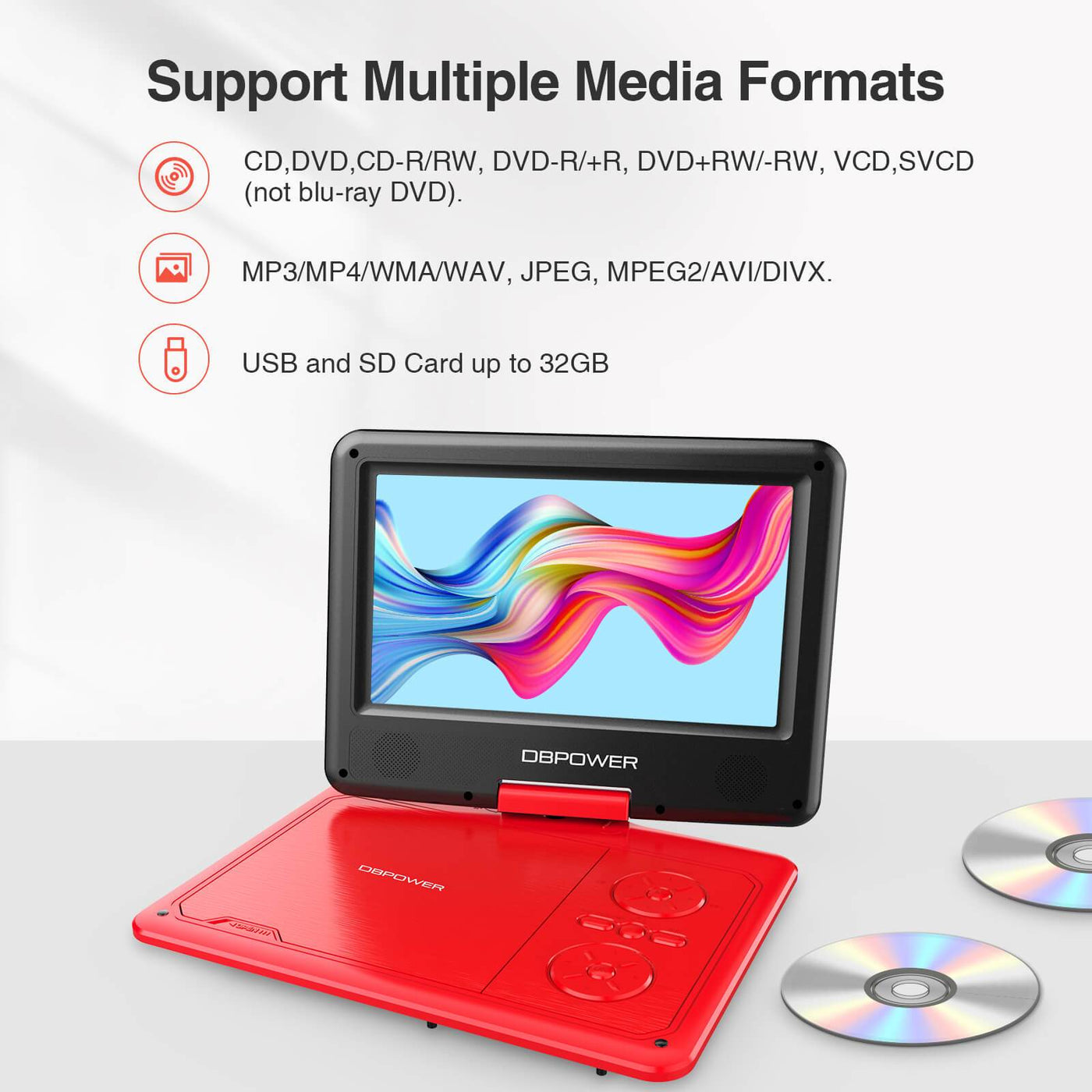 DBPOWER PD928 11.5 in Portable DVD Player with Built-in Rechargeable B